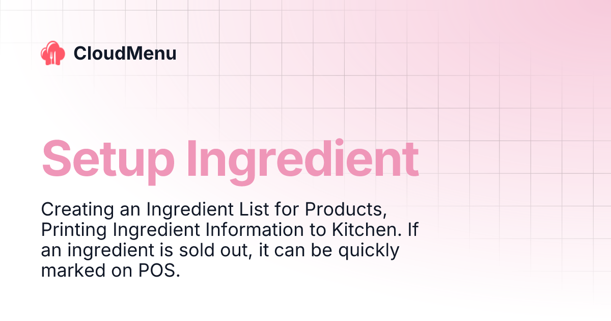 Setup Ingredient | CloudMenu